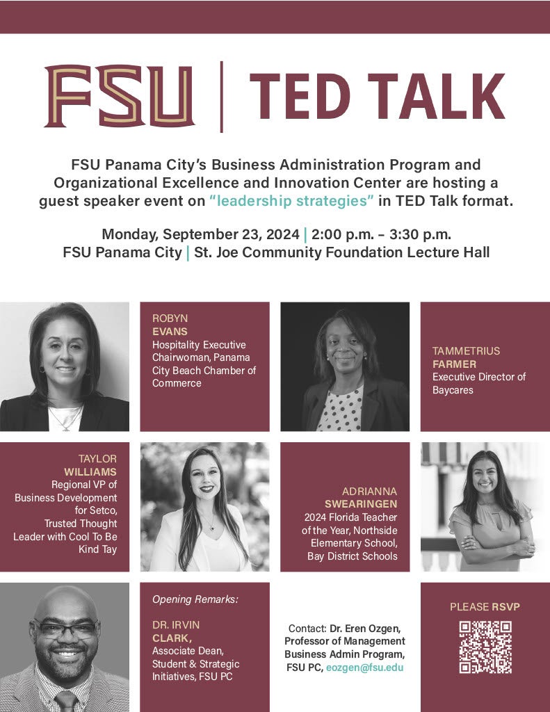 LEARN LEADERSHIP STRATEGIES AT FREE FSU PANAMA CITY TED TALK SEMINAR ...
